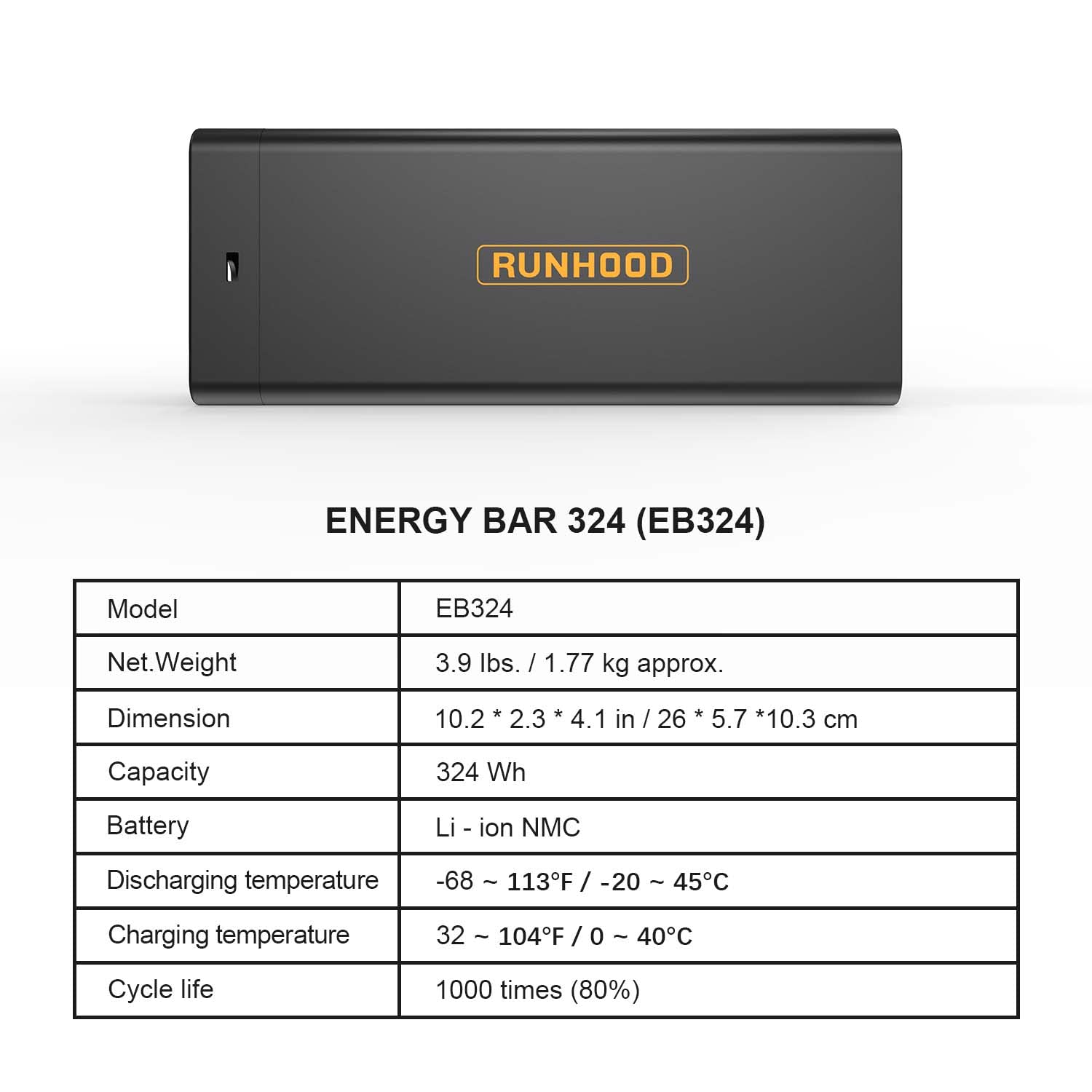 648Wh Energy Bar Lithium Battery 2pack 324Wh Runhood Rallye Juice Pack for Portable Power Station DC&AC connector Solar Panel and other Runhood Electronics Module