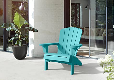 Keter Teton Adirondack Weather Resistant Furniture for Entertaining by The Pool, Patio and Fire Pit, Easy Assembly Outdoor Seating, Weatherwood