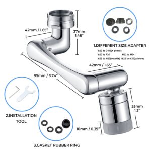 1440° Rotating Faucet Aerator,1080°+360° Large-Angle Swivel Faucet Attachment Robotic Arm Faucet Extender for Bathroom Sink Sprayer Attachment for Face Washing, Gargle and Eye Flush