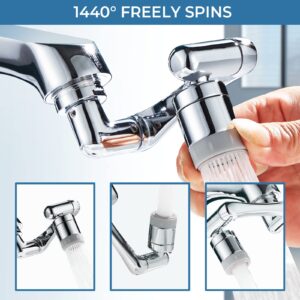 1440° Rotating Faucet Aerator,1080°+360° Large-Angle Swivel Faucet Attachment Robotic Arm Faucet Extender for Bathroom Sink Sprayer Attachment for Face Washing, Gargle and Eye Flush