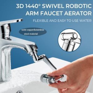 1440° Rotating Faucet Aerator,1080°+360° Large-Angle Swivel Faucet Attachment Robotic Arm Faucet Extender for Bathroom Sink Sprayer Attachment for Face Washing, Gargle and Eye Flush