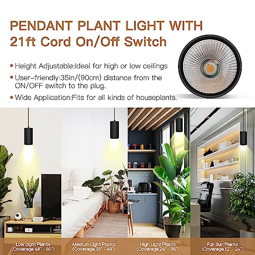 STERREN Plant Grow Light,Led Pendant Light for Indoor Plants,Full Spectrum Hanging Grow Lights with 21 FT Height Adjustable Power Cord, Auto Timer,ON/Off Switch Plant Lights for Indoor Growing