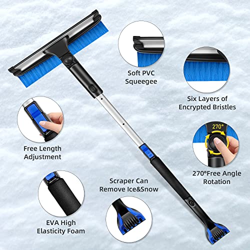 YASHINE 5 in 1 Snow Shovel and Brush kit 37.5" Snow Brush for car Ice Scraper Broom with Foam Handle 270 ° Rotating Brush Head Snow Shovel for Cars, Trucks, SUVs Snow Removal