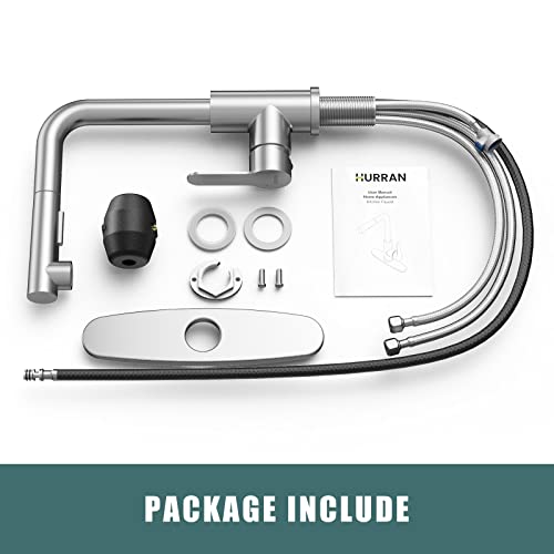 Kitchen Faucets, Brushed Nickel Kitchen Faucet with Pull Down Sprayer and Deck Plate, Stainless Steel Commercial Utility Kitchen Faucets for Sink 3 Hole for Bar Rv Camper Laundry Outdoor Farmhouse