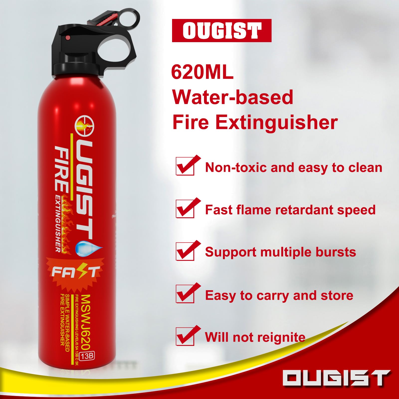 Ougist Fire Extinguisher for Home 620ml 2 Count,Can Prevent Re-Ignition,Best Suitable for Vehicle The House Car Truck Boat Kitchen Water-Based Fire Extinguisher