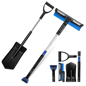 ysmj snow brush and snow shovel, telescoping ice scraper, foam grip, heavy duty snow remover for cars, 270° pivoting snow scraper brush for car windshield