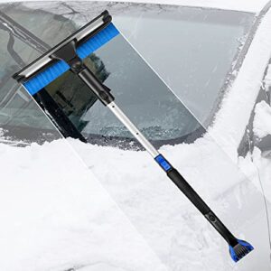 YSMJ Snow Brush and Snow Shovel, Telescoping Ice Scraper, Foam Grip, Heavy Duty Snow Remover for Cars, 270° Pivoting Snow Scraper Brush for Car Windshield