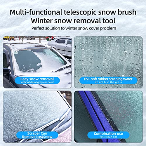 YSMJ Snow Brush and Snow Shovel, Telescoping Ice Scraper, Foam Grip, Heavy Duty Snow Remover for Cars, 270° Pivoting Snow Scraper Brush for Car Windshield