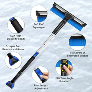 YSMJ Snow Brush and Snow Shovel, Telescoping Ice Scraper, Foam Grip, Heavy Duty Snow Remover for Cars, 270° Pivoting Snow Scraper Brush for Car Windshield