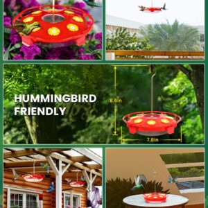 Hummingbird Feeders for Outdoors Hanging, 8 Feeding Ports for Attract More Hummingbirds, Ant & Bee Proof, No Leak Humming Bird Feeder Outside, Easy to Clean and Fill Plastic Saucer Feeder 12Oz