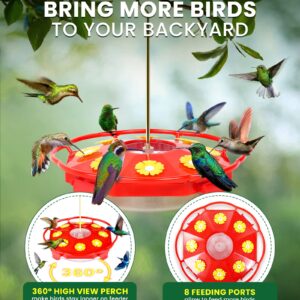 Hummingbird Feeders for Outdoors Hanging, 8 Feeding Ports for Attract More Hummingbirds, Ant & Bee Proof, No Leak Humming Bird Feeder Outside, Easy to Clean and Fill Plastic Saucer Feeder 12Oz