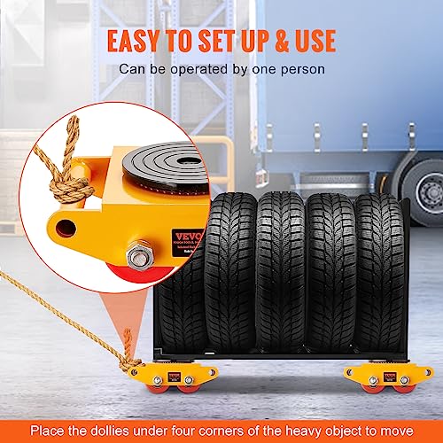 VEVOR Machinery Skate Dolly, 13,200 LBS/6T Industrial Machinery Mover, Heavy Duty Carbon Steel Machinery Moving Skate with 4 PU Wheels and 360° Rotation Non-Slip Cap for Warehouse, Workshop, Factory