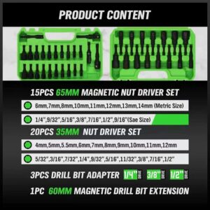 SWANLAKE SWANLAKE 39PCS Magnetic Hex Nut Driver Master Kit,1/4" Quick-Change Hex Shank, SAE & Metric Power Nuts Driver Drill Bit Tools Set,Cr-V Steel