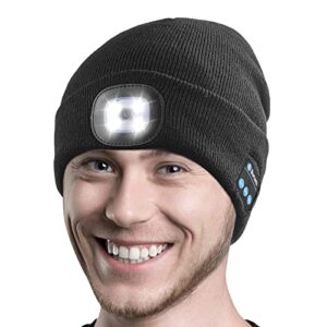 ocatoma bluetooth beanie warm hat with light headphone unique tech gifts for men dad him teenage christmas stocking stuffers black