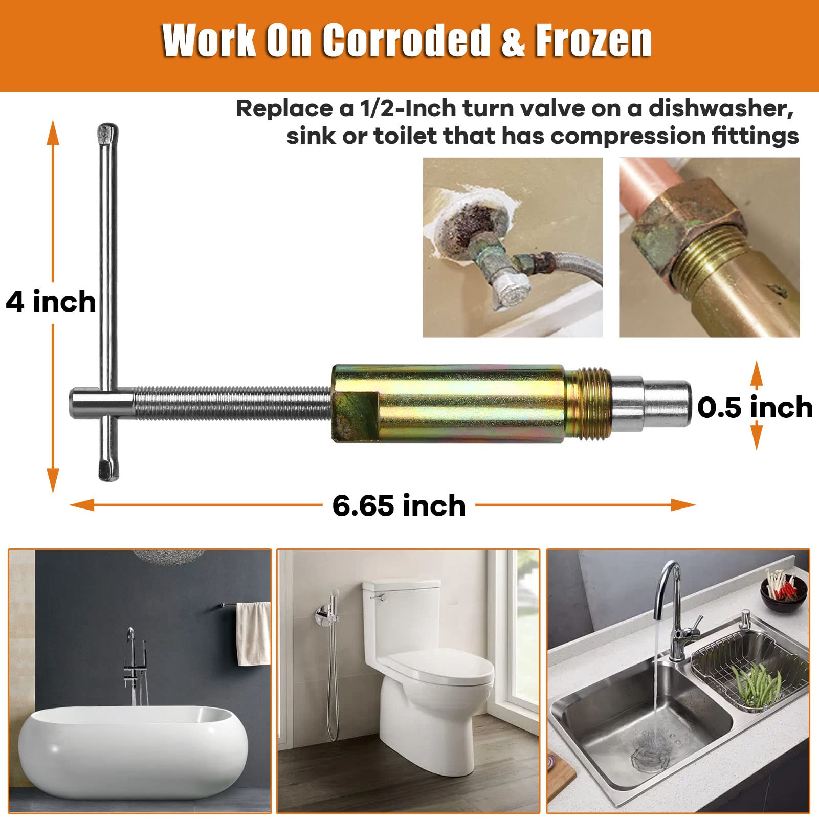 Compression Sleeve Puller Tool Remove Nut & Ferrule Of Pipe 03943, Sleeve Remover For 1/2” Compression Fittings Only, Corroded & Frozen Supply Stops, Plumbing Tools Compression Ring Removal Tool