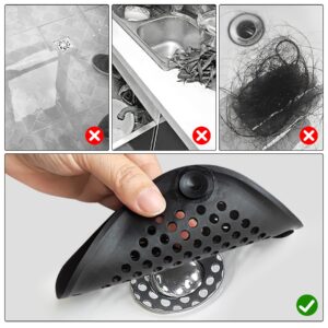 4 Pieces Shower Drain Hair Catcher Bathtub Stopper Home Drain Protectors Drain Cover with Sucker Water Trap Sink Cover for Bathroom Bathtub and Kitchen (Black)