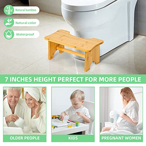 Toilet Stool Bathroom Stool Bamboo Poop Stool with Non-Slip Mat, Portable Toilet Foot Stool - Wood Color …