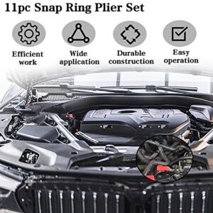 Snap Ring Plier Set Heavy Duty Long Reach Snap Ring Plier Set With Case 11pc Retaining Ring Pliers Set Mechanics Circlips Auto Tool Internal External Pliers for Car Trunk Motorcycle