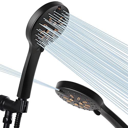 BATHPRO High Pressure Shower Head with Handheld, 6-mode Showerhead with Long Hose Stainless Steel 59", Built-in Power Wash to Clean, Adjustable Brass Ball Joint Bracket (2.5GPM, Matte Black)