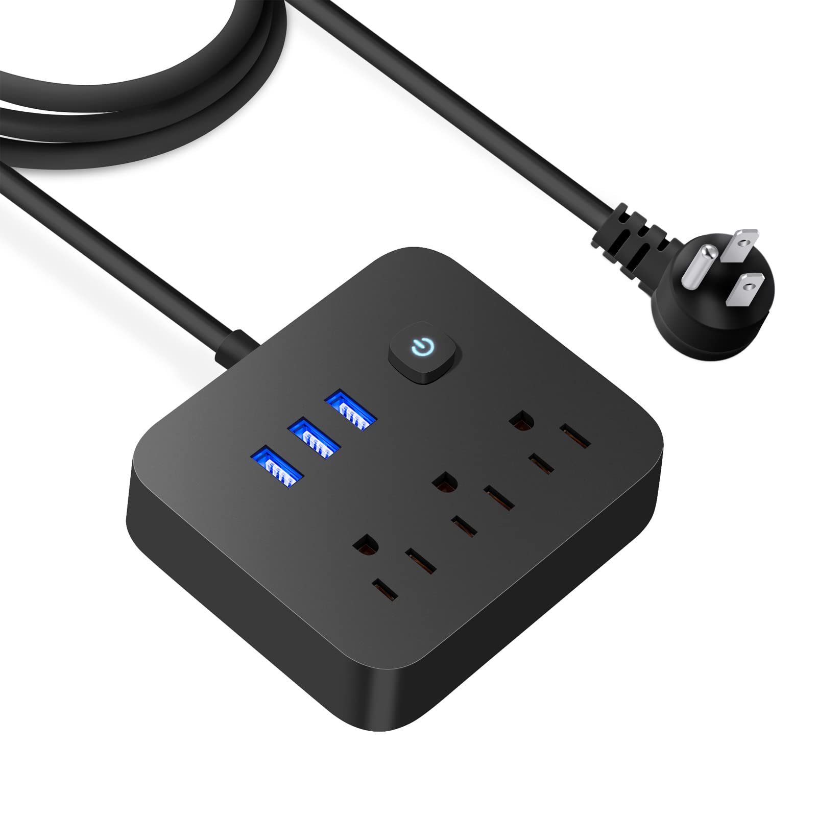 Power Strip 3 AC Outlets and 3 USB Charging Ports with Night Vision Light,Desktop USB Charging Station 4Ft Extension Cord,Flat Plug,Overload Protection for Home,Office,Travel,Cruise Ship,Dorm