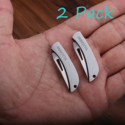 AMSOTTA 2-Pack Small Pocket Knife, Mini Keychain Knife, Tiny Stainless Steel Folding Knife, EDC Box Cutter, Envelope Opener, Utility Knife, Stocking Stuffers for Men and Women