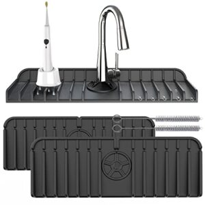 decyam upgrade kitchen sink splash guard, silicone faucet handle drip catcher tray, kitchen sponge holder faucet absorbent sink protectors mat for kitchen bathroom sink accessories (2 pcs black)