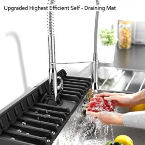 Decyam Upgrade Kitchen Sink Splash Guard, Silicone Faucet Handle Drip Catcher Tray, Kitchen Sponge Holder Faucet Absorbent Sink Protectors Mat for Kitchen Bathroom Sink Accessories (2 pcs black)