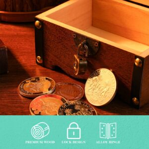 Homoyoyo Wooden Treasure Chest Box, Retro Handcrafted Treasure Organizer Coin Box Piggy Bank, Wooden Box with Lock, Storage Box for Jewelries Organizer