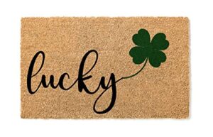 lucky shamrock doormat | st. patrick's day housewarming gift door mat | premium quality, thick 100% coir coconut husk front & made in the usa - doormat