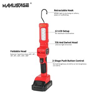 MANUSAGE 3/8" 20V Cordless Electric Ratchet Wrench, 44.25 Ft-lbs,380RPM, with 2 x 2.0A rechargeable lithium ion batteries，Charger and 20V Lithium-Ion LED work light