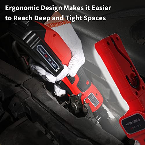 MANUSAGE 3/8" 20V Cordless Electric Ratchet Wrench, 44.25 Ft-lbs,380RPM, with 2 x 2.0A rechargeable lithium ion batteries，Charger and 20V Lithium-Ion LED work light