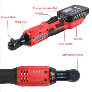 MANUSAGE 3/8" 20V Cordless Electric Ratchet Wrench, 44.25 Ft-lbs,380RPM, with 2 x 2.0A rechargeable lithium ion batteries，Charger and 20V Lithium-Ion LED work light