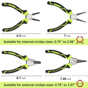 FASTPRO 4-Piece 7-inch Snap Ring Pliers Set, Internal/External Circlip Pliers Kit with Straight/Bent Jaw, Heavy Duty for Ring Remover Retaining