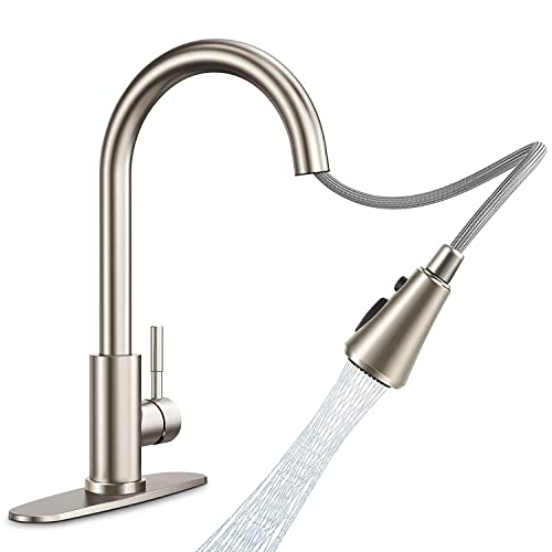 Kitchen Faucets with Pull Down Sprayer Brushed Nickel,Jurishan Upgraded Single Level Stainless Steel Kitchen Sink Faucet with 3-Spray Mode, 360°Swivel Faucet for for Kitchen,Farmhouse,RV,Bar