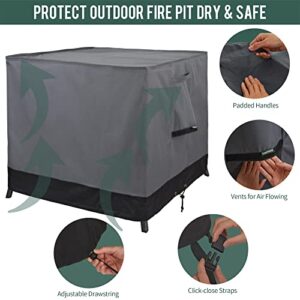 Rachmi Square Gas Fire Pit Cover 32.3 Inch, 600D Oxford Water Resistant Anti UV & Fade Outdoor Patio Cover for Coffee Fits 28/29/30/31 Inch Coffee & Side Table, (32.3"Wx32.3"Dx25.2"H, Gray/Black)