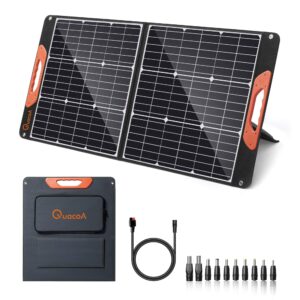 100w portable solar panel, quacoa foldable 100 watt solar panel power charger for power station, monocrystalline solar system complete kit for camping boat emergency backup with 5v usb 18v dc output