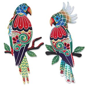 dreamskip outdoor wall decor, 2 pcak parrot decor, outdoor metal wall art, mexican birds wall sculpture, for outside, yard, fence, garden, patio