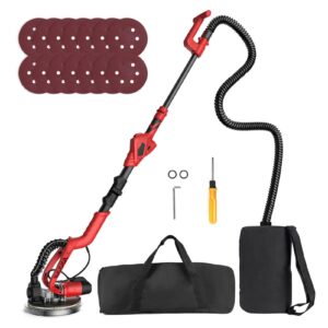 vistreck drywall sander, 750w electric drywall sander with vacuum & 14pcs sanding discs, 6 variable speeds 1000-1850rpm, foldable has dust bag, led light, power disc sanders with carrying bag