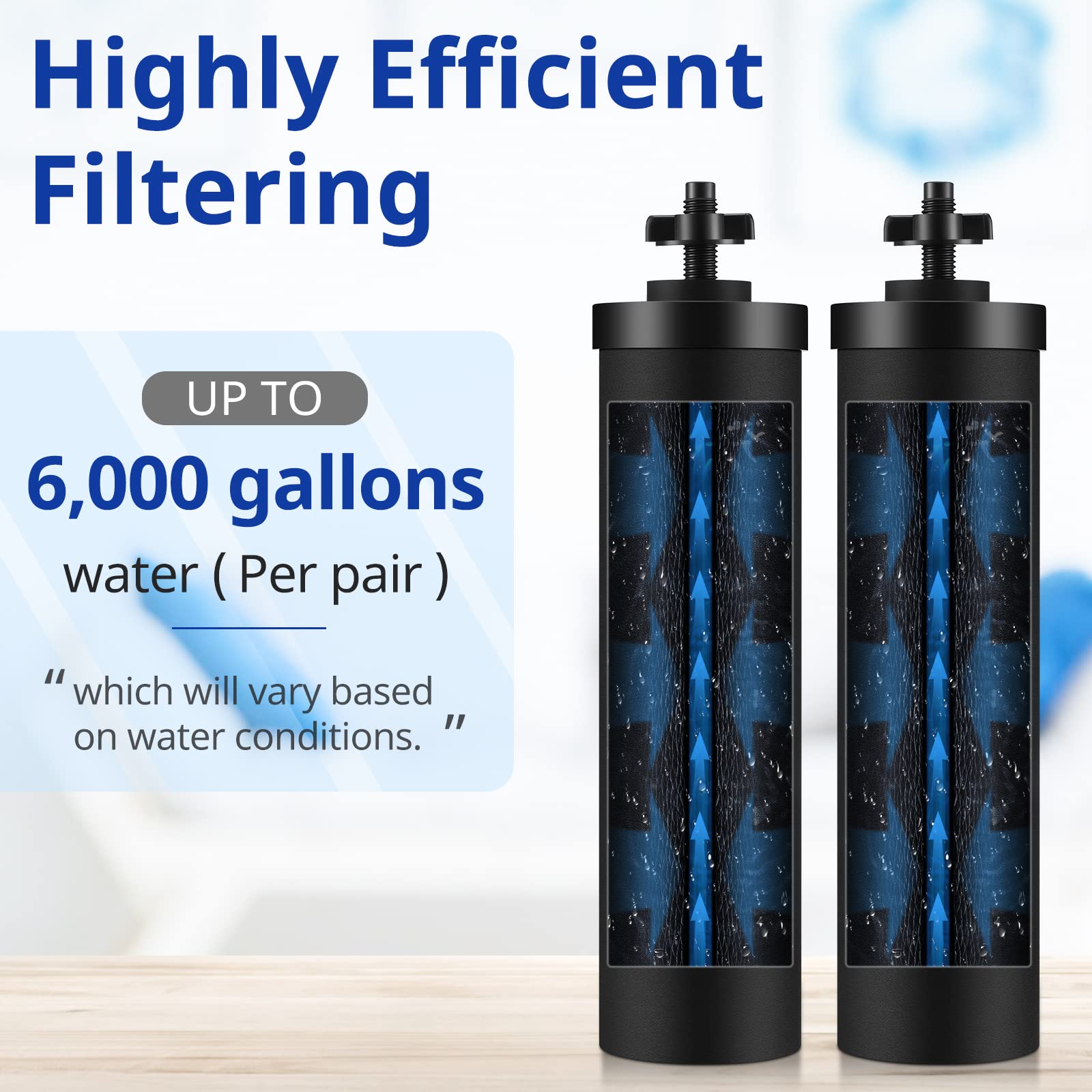 2 Pack Black Water Filter Replacement Parts Compatible with Big Berkey Gravity Filtration System, Compatible with BB9-2 Water Filter