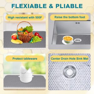 Bestjing Silicone Sink Mat, Sink Protectors for Kitchen Sink with Center Drain, 26'' x 14'' Kitchen Sink Accessory, Non-Slip Heat Resistant Sink Mats for Bottom of Farmhouse Stainless Steel Sink