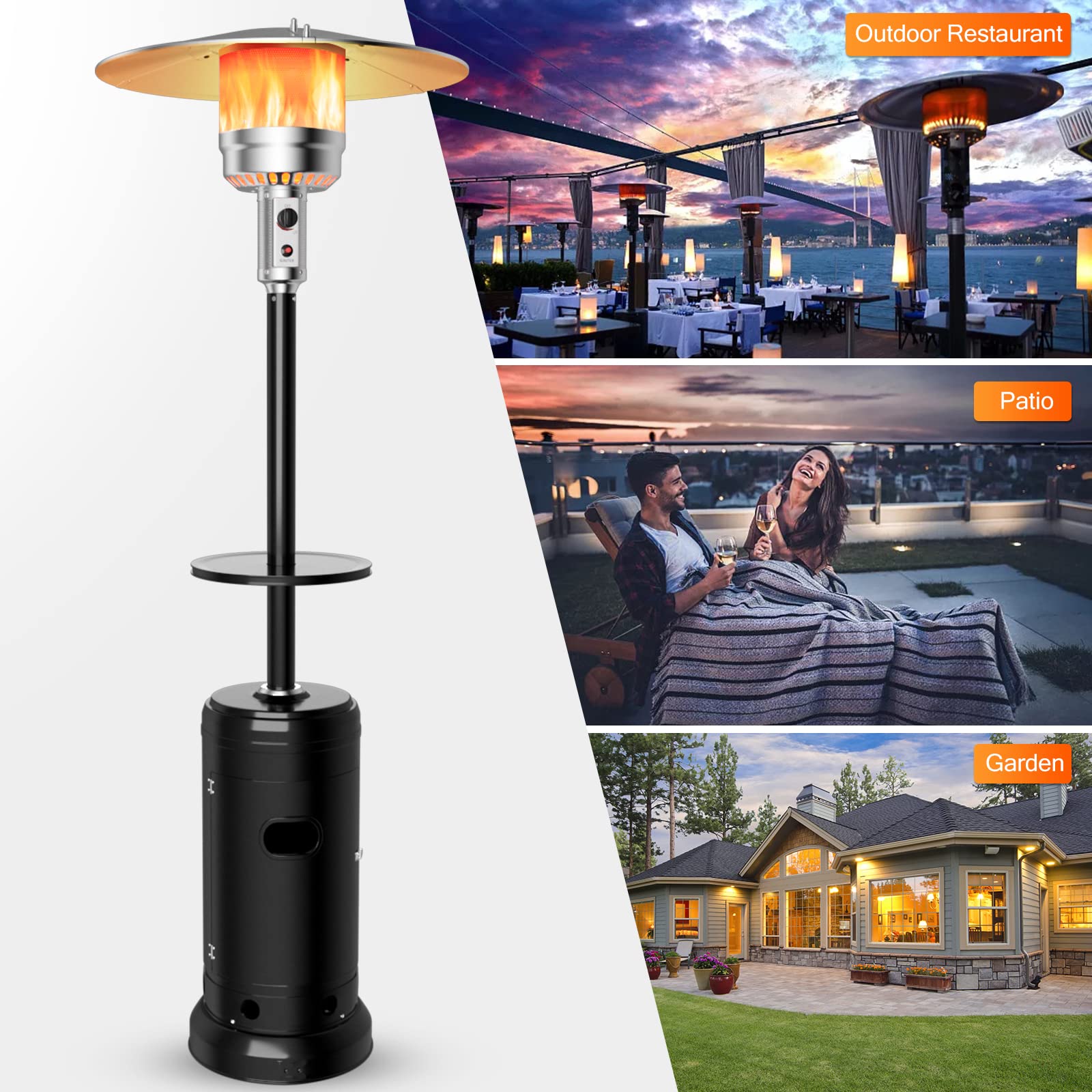 Toolsempire 48,000 BTU Patio Heater Propane Heater, Outdoor Heater Propane with Wheels & Adjustable Shelf, Gas Patio Heater for Outdoor Use, Garden, Yard (Black)