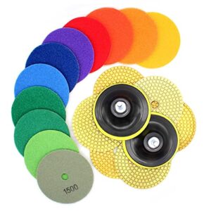 21pack diamond polishing pads 4 inch wet dry (grits 30#-10000#) and backer pads concrete diamond sanding discs marble granite stone polishing kit