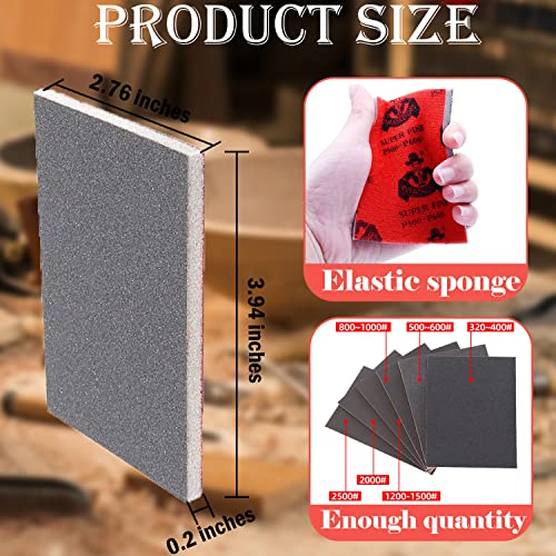 18 Pcs 320-2500 Grit Sanding Sponge, Ultra Fine Sanding Sponges Pads, Soft Foam Sand Block Wet Dry Sandpaper for Model Drywall Metal Wood Furniture Polishing