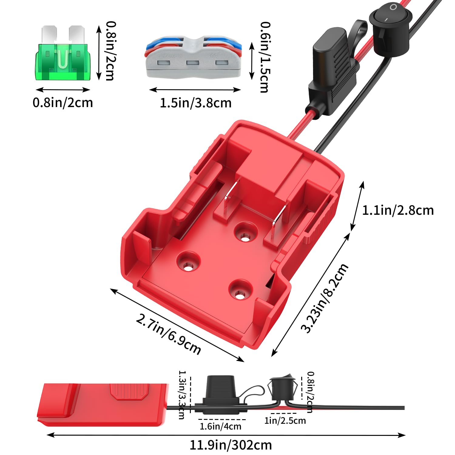 Kzreect Power Wheels Adapter for Milwaukee M18 Battery Adapter, 18V Power Wheels Battery Converter Kit with Fuses Holder and Switch, Wire Terminals, 12AWG Wire for RC Car DIY Adapter Set (1 Pack)