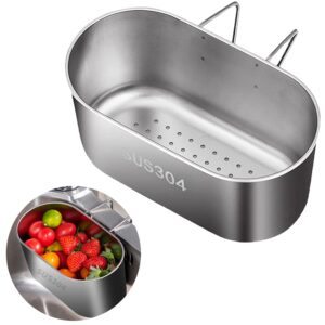 stainless steel sink drain strainer basket, multifunction hanging sink strainer colander drain basket, kitchen sink food waste filter and vegetables fruits clean