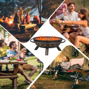 Hykolity 41" Large Size 2 in 1 Outdoor Fire Pit with Grill, Heavy Duty Steel Wood Burning Firepalce, Fire Bowl with Antiqued Copper Finish for Bonfire Patio Backyard