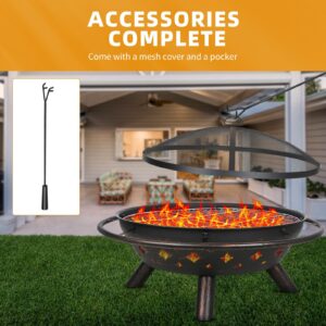 Hykolity 41" Large Size 2 in 1 Outdoor Fire Pit with Grill, Heavy Duty Steel Wood Burning Firepalce, Fire Bowl with Antiqued Copper Finish for Bonfire Patio Backyard