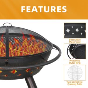 Hykolity 41" Large Size 2 in 1 Outdoor Fire Pit with Grill, Heavy Duty Steel Wood Burning Firepalce, Fire Bowl with Antiqued Copper Finish for Bonfire Patio Backyard