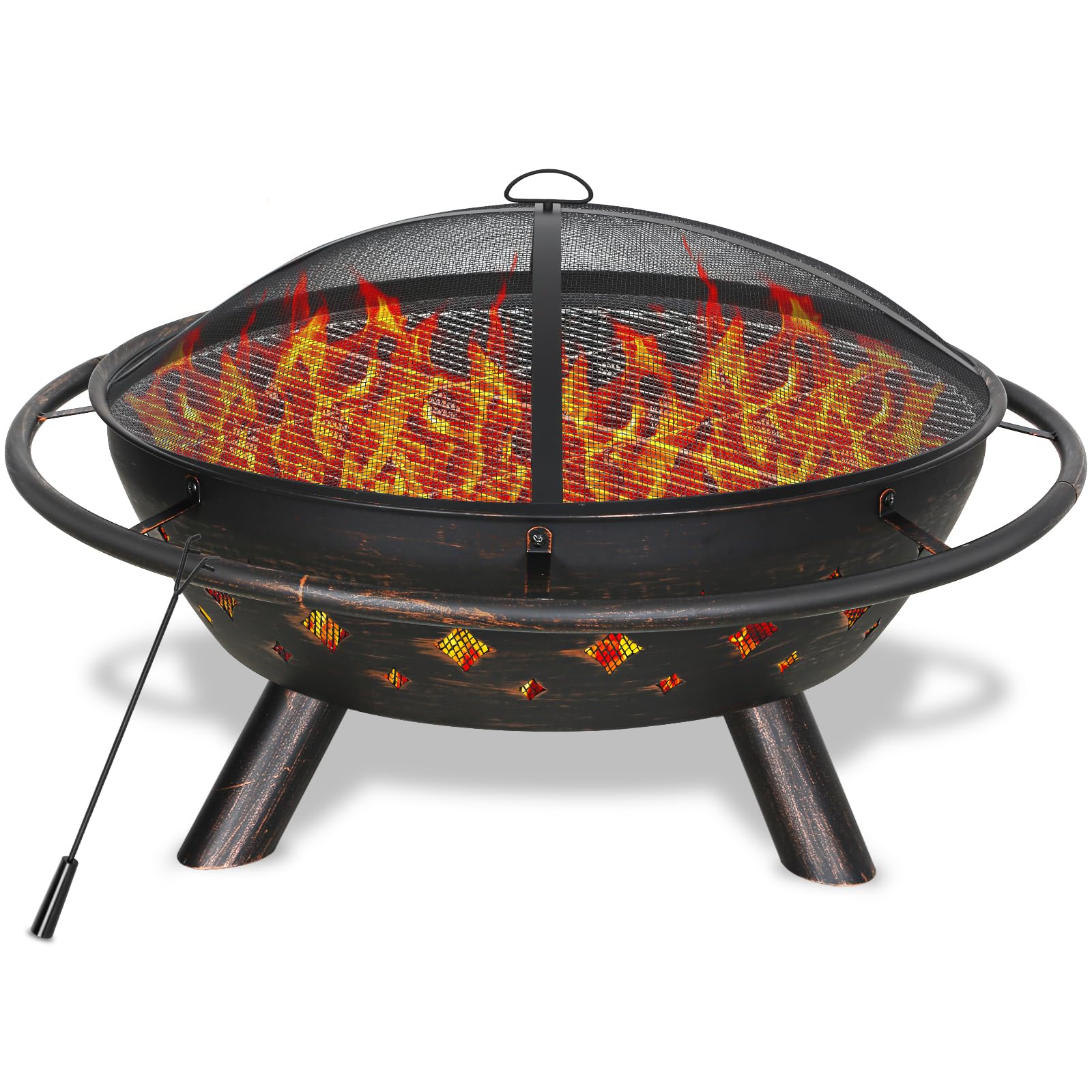 Hykolity 41" Large Size 2 in 1 Outdoor Fire Pit with Grill, Heavy Duty Steel Wood Burning Firepalce, Fire Bowl with Antiqued Copper Finish for Bonfire Patio Backyard