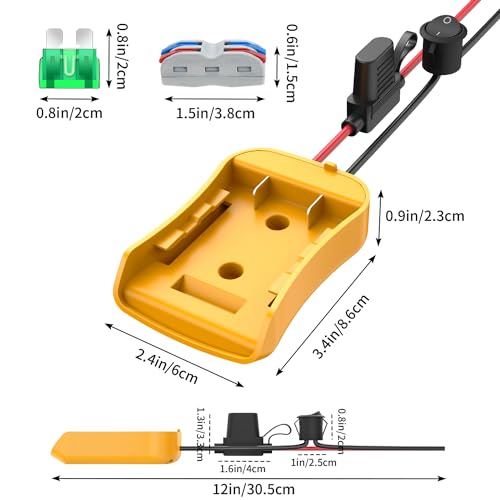 Kzreect Power Wheels Adapter for Dewalt 20V Battery Adapter, 20V Power Wheels Battery Converter Kit with Fuses Holder and Switch, Wire Terminals, 12AWG Wire for RC Car Toys Truck Adapter Set (2 Pack)